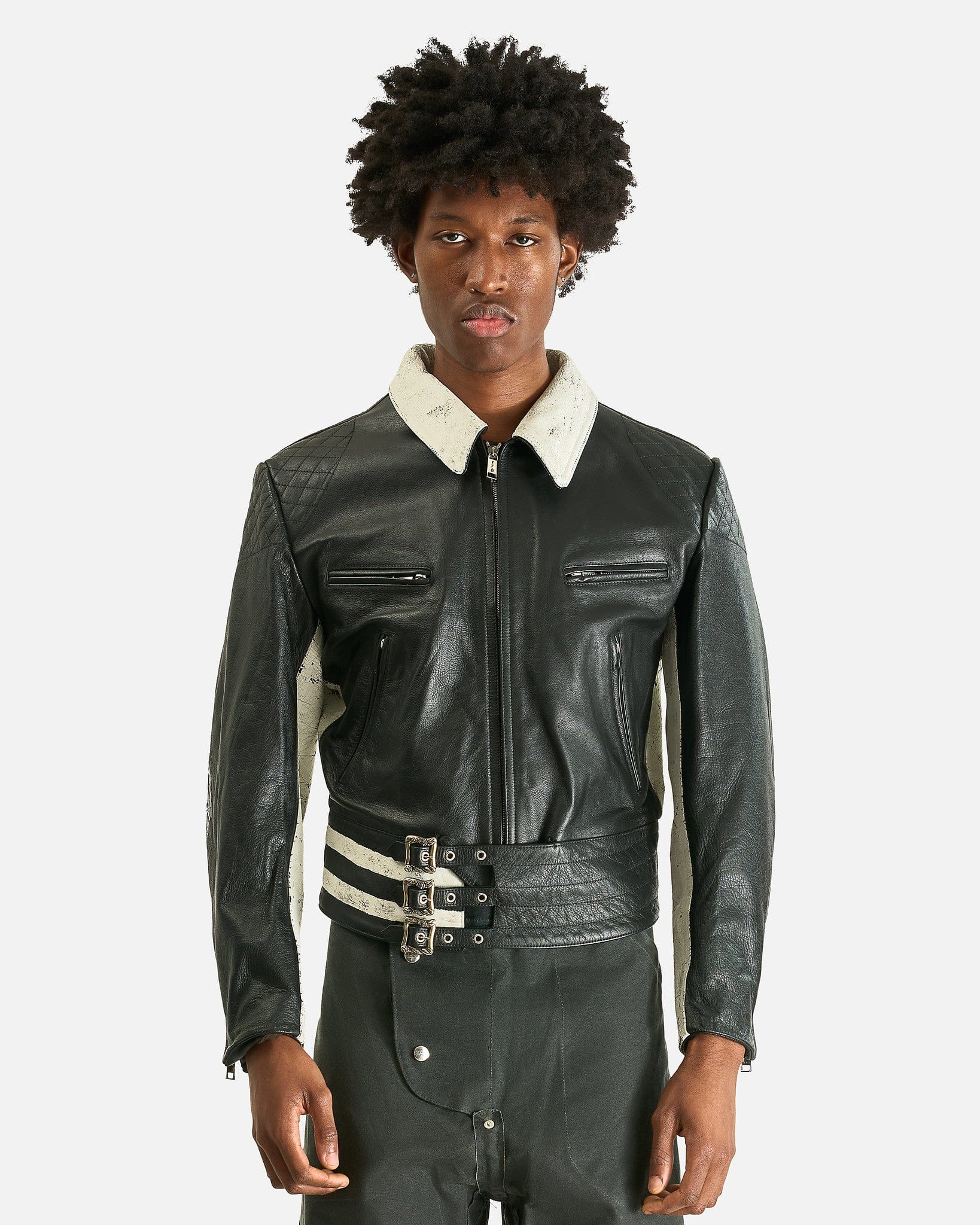 Dog in Restraint Leather Jacket in Black/White – SVRN