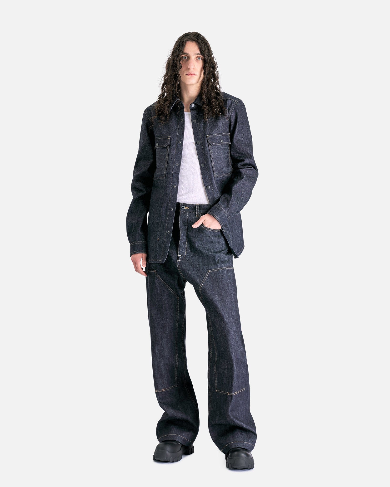 Double Knee Geth Cut in Indigo – SVRN Double Knee Geth Cut in Indigo – SVRN