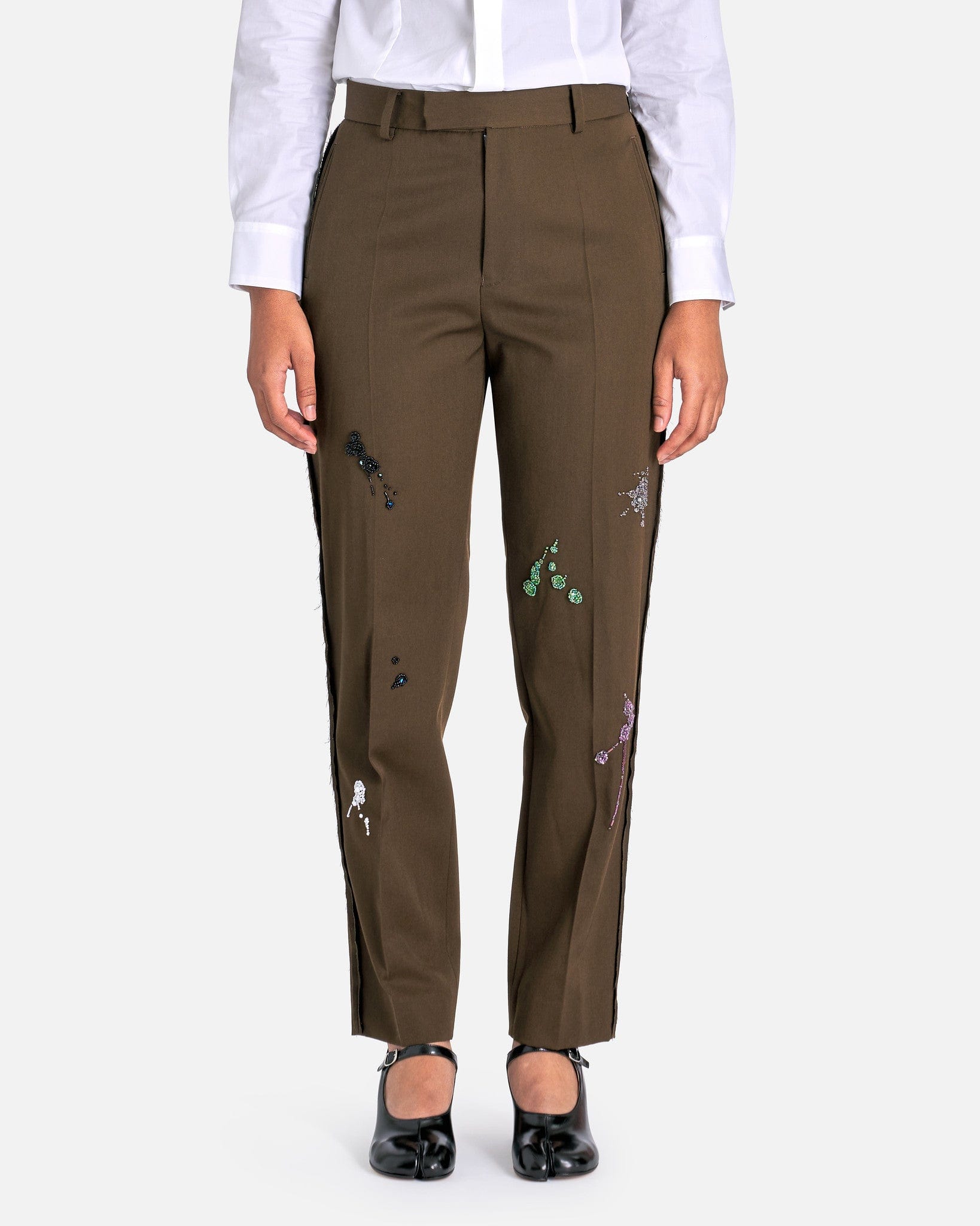 Embroidered Splatter Suit Trousers in Brown – SVRN