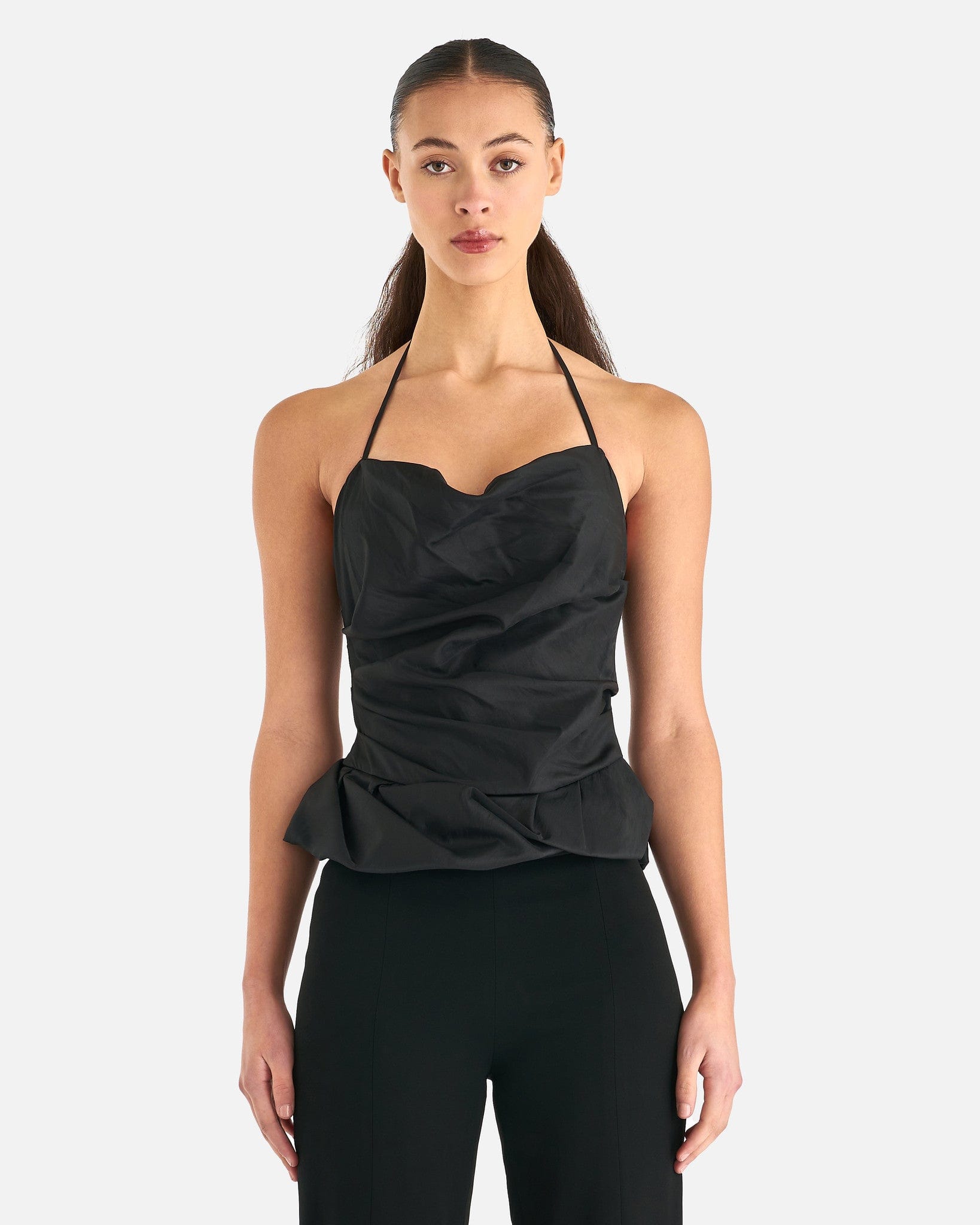 Hailee Draped Halter Top in Black – SVRN