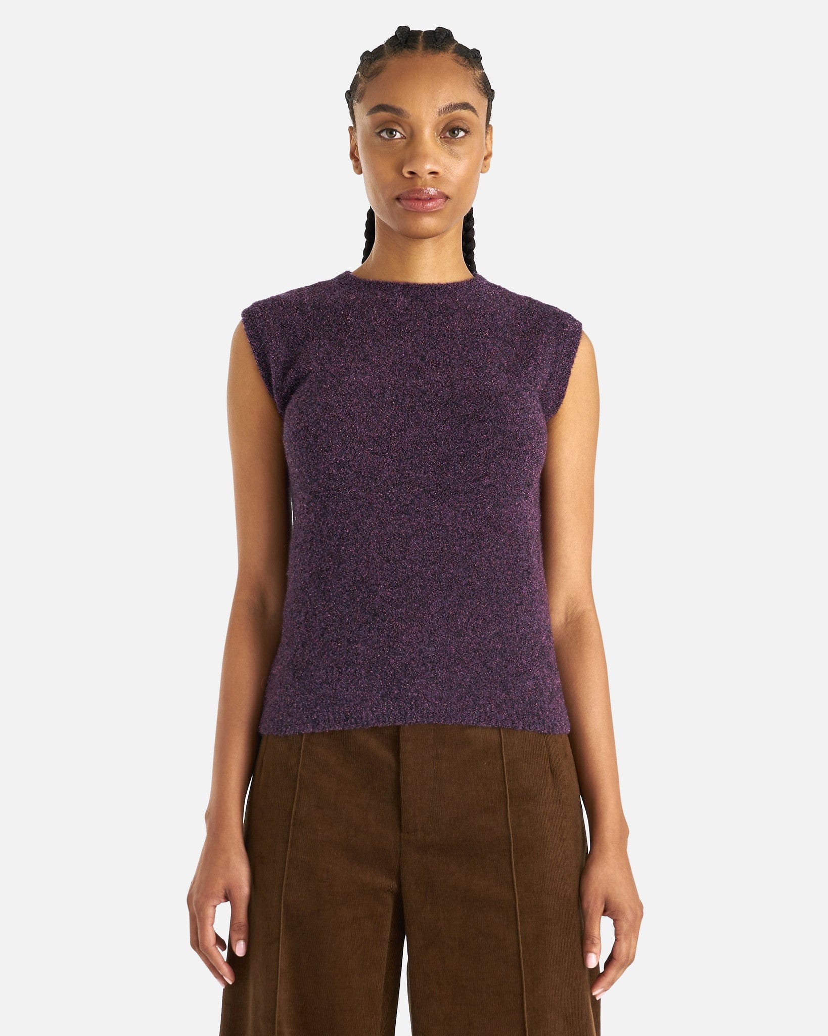 Prender Backless Vest in Aubergine Melange – SVRN Prender Backless Vest in Aubergine Melange – SVRN