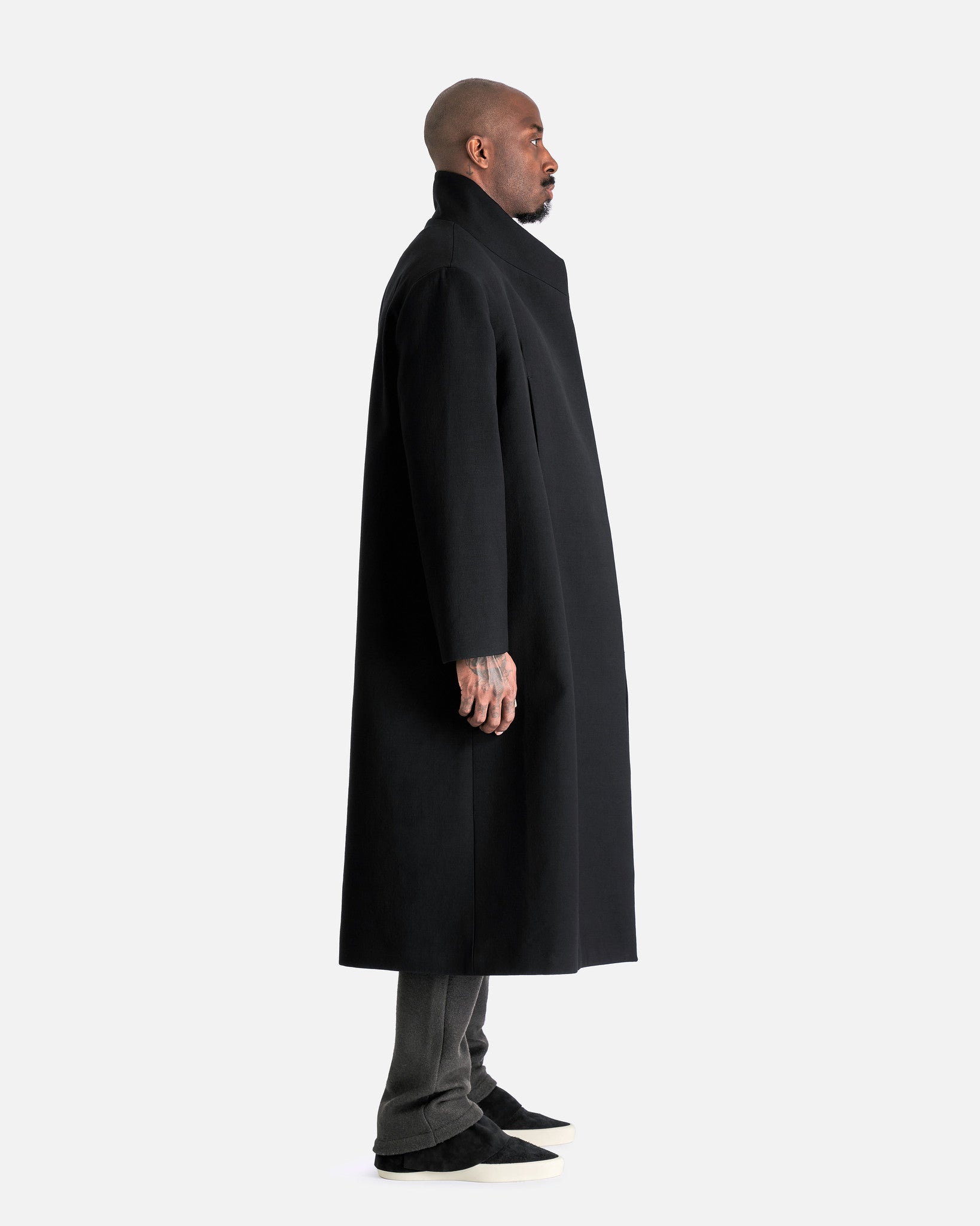 Stand Collar Relaxed Overcoat in Black – SVRN