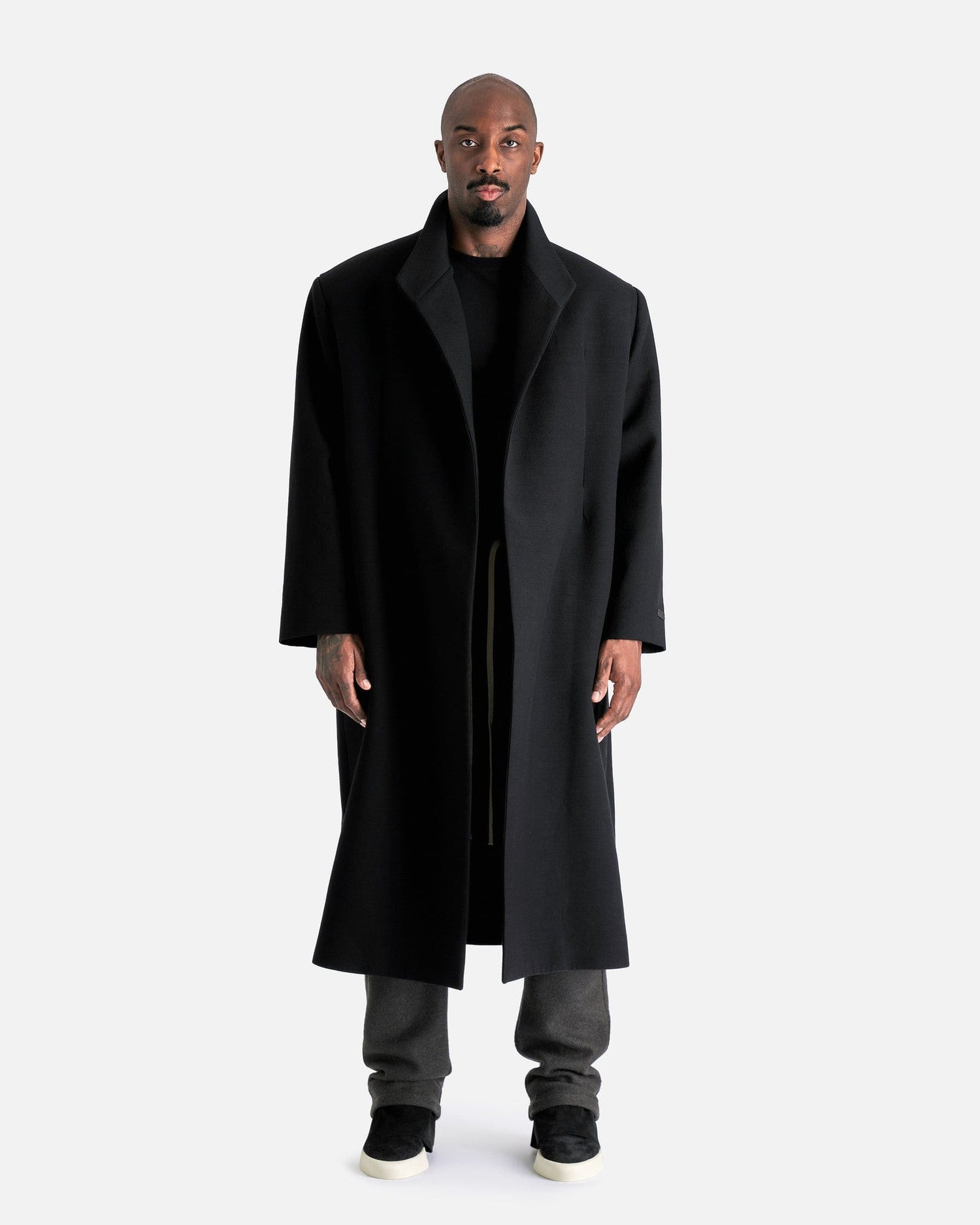 Stand Collar Relaxed Overcoat in Black – SVRN