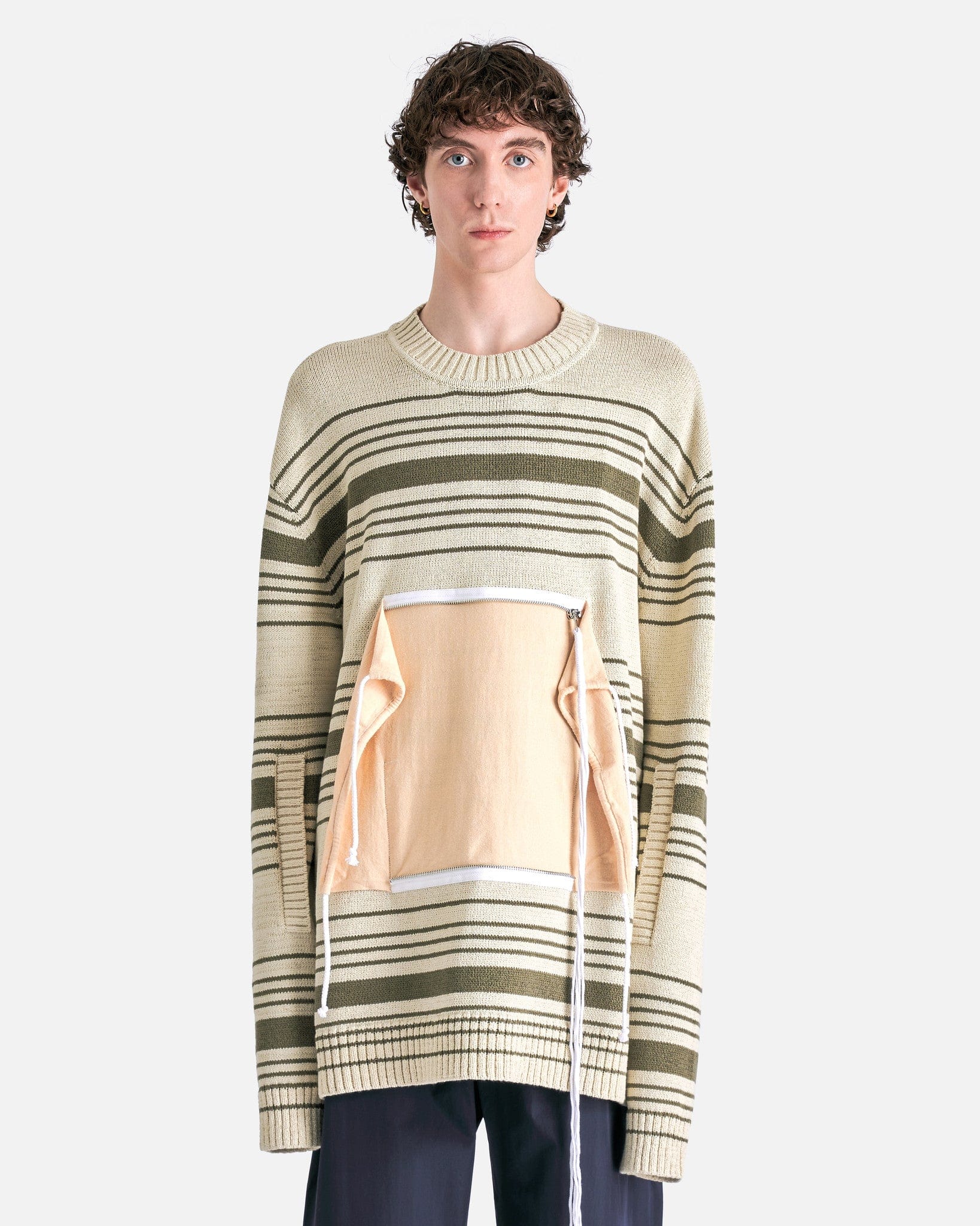Zip Pocket Stripe Jumper in Ecru Mono Stripe – SVRN