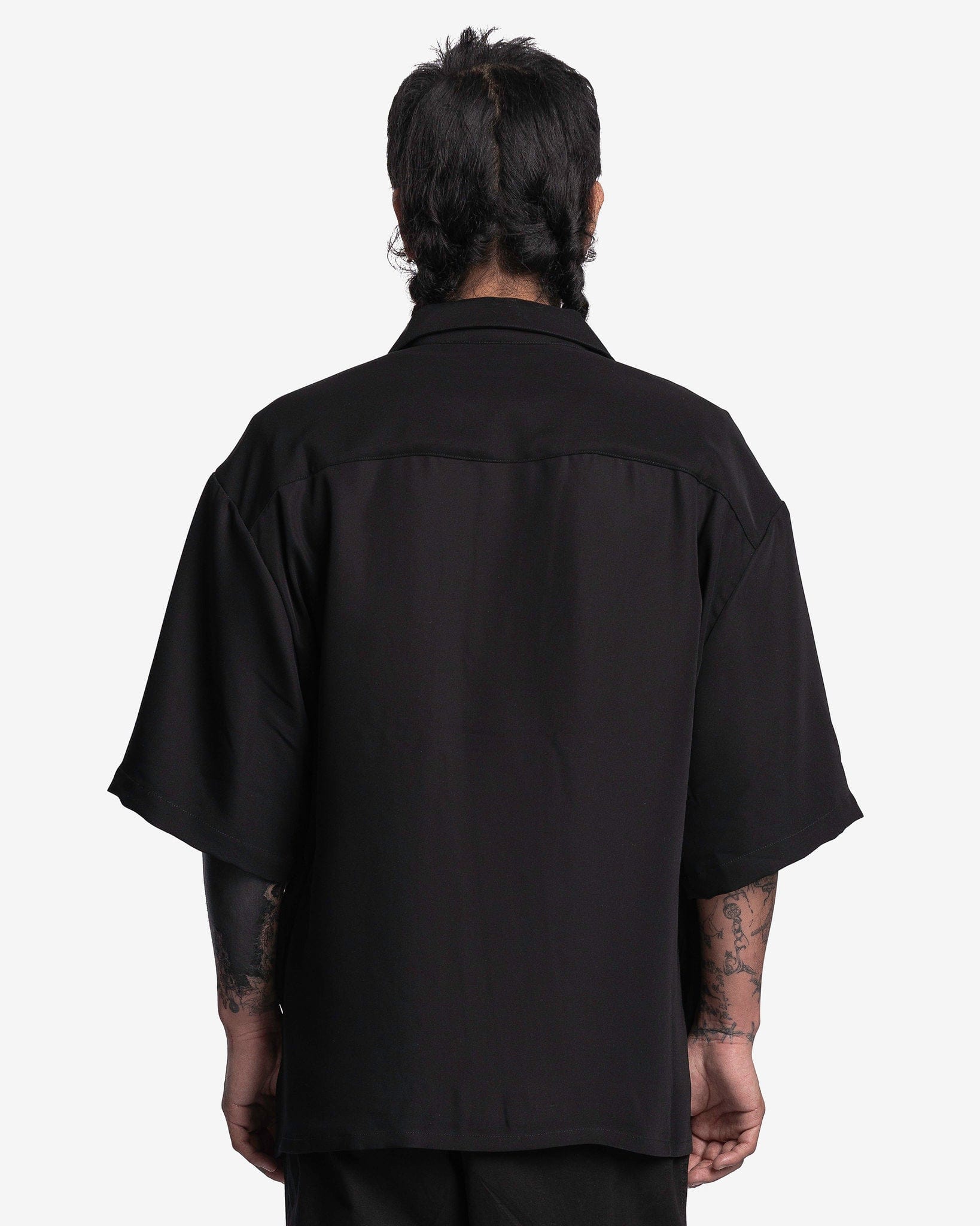Chain Embroidery Open Collar Shirt in Black – SVRN