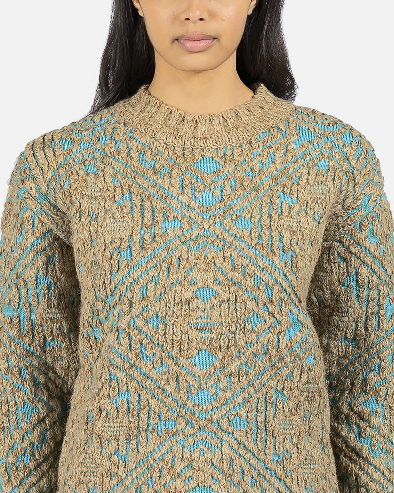 Jacquard Heavy Crewneck Sweater in Blue/Beige – SVRN Jacquard Heavy Crewneck Sweater in Blue/Beige – SVRN