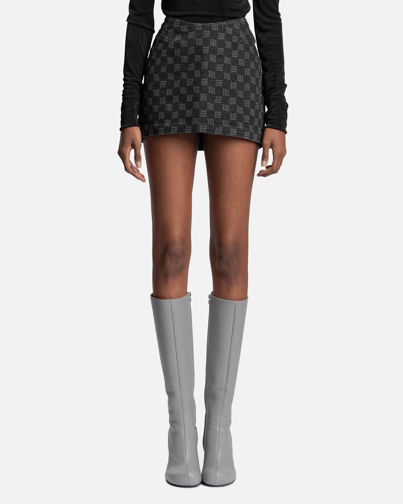 Monogram Denim Mini Skirt in Black – SVRN